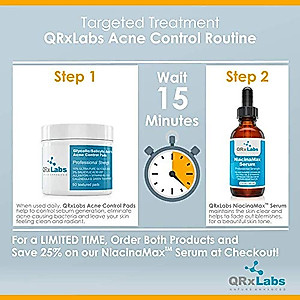 Glycolic/Salicylic Acid 10/2 Acne Control Pads with 10% Ultra Pure Glycolic Acid + 2% Salicylic Acid, Allantoin, Vitamins B5, C & E, Calendula & Green Tea - Most Effective Acne Treatment - Clear Skin