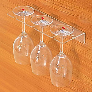Cabilock 3 pcs Storage Transparent Wall-mounted Thickened Glasses Kitchen Wall Mounting Hanging Slot Rack Stemware Acrylic Cabinet Wine Hanger Cup Clear Barware Mounted for Bar Glass Under