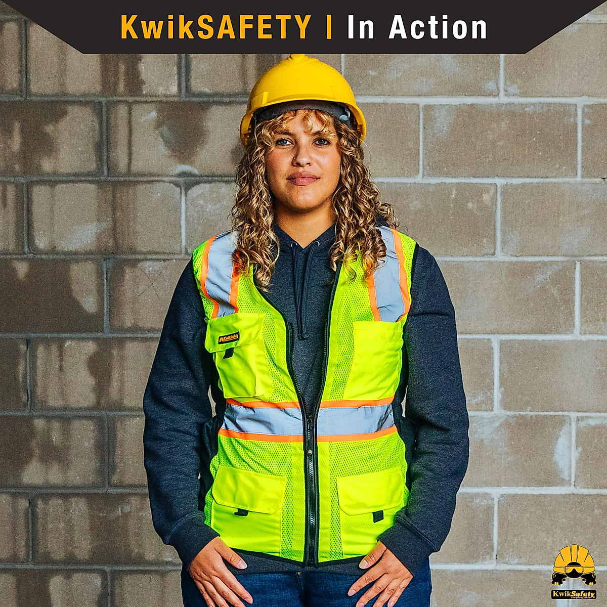 KwikSafety FIRST LADY Safety Vest for Women [SNUG-FIT] 9 Pockets, Class 2 Custom High Visibility Reflective ANSI OSHA Fitted Construction Work PPE/Yellow Small