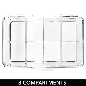 mDesign Plastic Tea Bag Divided Storage Organizer Container Box with Hinge Lid for Kitchen Cabinet, Countertop, Pantry, Hold Coffee Pods, Seasoning Packets, Condiments, 8 Sections, 2 Pack, Clear