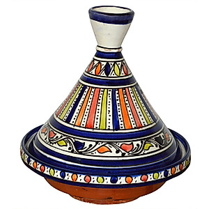 Moroccan Handmade Serving Tagine Ceramic With Vivid colors Original 8 inches Across Blue