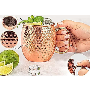 Moscow Mule Copper Mugs - Hammered Cups - Stainless Steel Lining - Pure Copper Plating, 100% Solid Handcrafted - Copper Cups - 19 Ounce Food Safe Hammered Mug For Mules