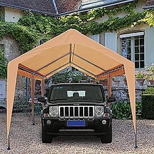 Abba Patio 10x20 ft Heavy Duty Carport Car Canopy Portable Garage Boat Shelter with Fabric Pole Skirts for Party, Wedding, Garden Outdoor Storage Shed 6 Steel Legs, Beige