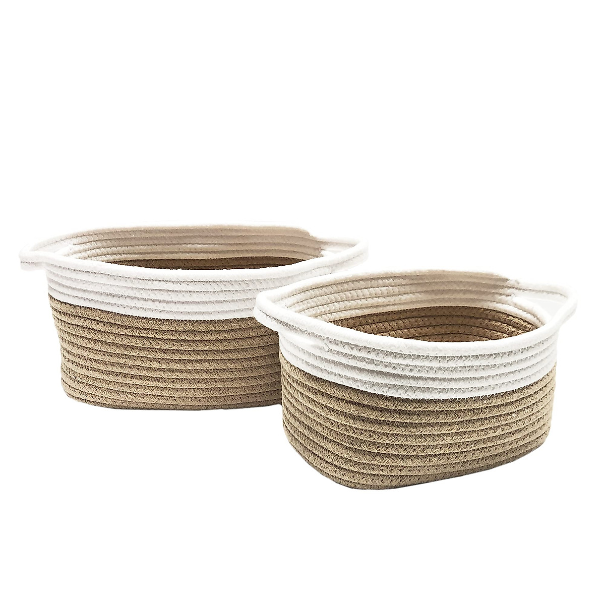 Levtex Baby Collection - Beige and White Rope Storage Baskets (Pack of 2) - Nursery Accessories - Measurements: (9.8 x 8 x in.), & (12 x 8 x 6.5in.)