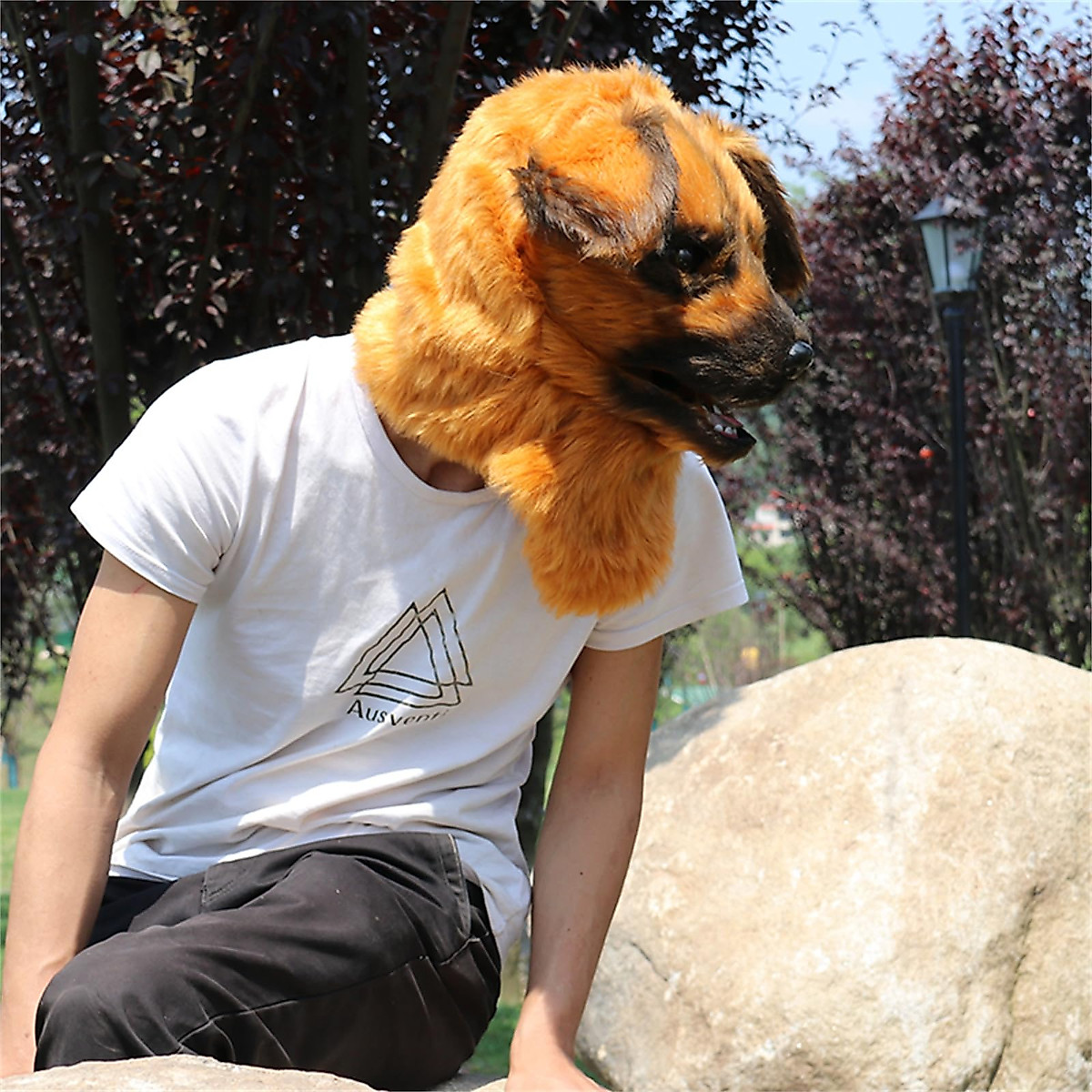 Xerial Realistic Furry Animal Mask With LED, Moving Jaw and Glowing Head - Shepherd Dog Costume for Halloween Party