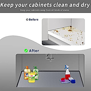Under Sink Mat for Kitchen Waterproof, 34" x 22" Silicone Under Sink Liner, Hold up to 3.3 Gallons Liquid, Kitchen Bathroom Cabinet Mat and Protector for Drips Leaks Spills Tray