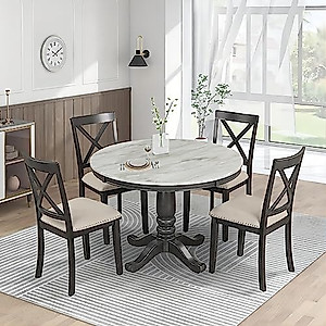 Xshelley Dining Table Set for 4, 5 Piece Dining Table Set with Faux Marble Finished Table and 4 Upholstered Chairs, Modern Dining Table Set for Kitchen Dining Room Living Room (Grey)