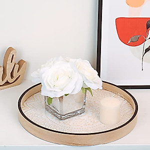 Nisoger Artificial Flowers in Vase, White Silk Rose Faux Flowers in Vase, Fake Flowers with Vase Bouquets Arrangements Home Decoration for Dinning Table Centerpieces Bedroom Bathroom Kitchen, White