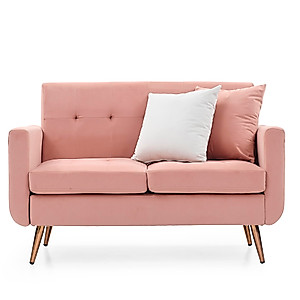 48" W Loveseat Sofa, Mid Century Modern Decor Love Seat Couches for Living Room, Button Tufted Upholstered Small Couch for Bedroom, Solid and Easy to Install Love Seats Furniture (Pink)