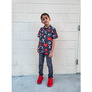 Unique Baby Boys Valentine's Day XOX Print Polo Pullover Shirt (7) Black