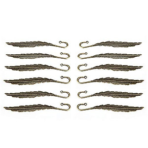 12Pcs Vintage Metal Feather Bookmarks, Mermaid Hooks Shaped Bookmark