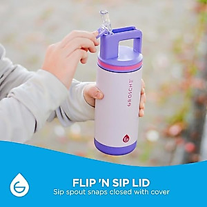 GROSCHE Alpine Flip n' Sip 16oz Insulated Kids Water Bottle - Stainless Steel, Leakproof Flask with Straw - Perfect for Gym, Travel & Outdoor Use - Keeps Water Cold upto 60 hrs - Cosmic Purple