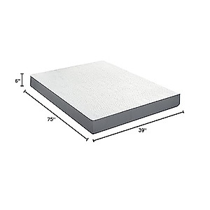Olee Sleep 6 Inch Ventilated Gel Infused Memory Foam Mattress, CertiPUR-US® Certified, Gray,Twin