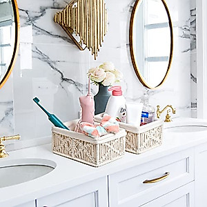 Macrame Storage Baskets, Decorative Hand Woven Boho Baskets, Boho Decor, Organizer for Bedroom Nursery Living Room, Room Decor, Removable Cloth Liner, Washable, Beige Set of 2, L: 7,87’’ x W: 5,91’’ x H: 3,54’’