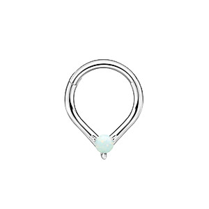 FANSING White Opal Septum Rings for Women 16 Gauge Septum Clicker Surgical Steel Septum Piercing Rings 16g Septum Jewelry 8mm Teardrop Septum Hoop