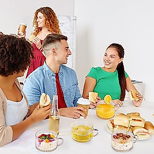 Moretoes 6pcs 14oz Glass Vintage Coffee Mugs Set, Glass Iced Coffee Cups with lids and Spoons, Clear Embossed Aesthetic Mugs Cute Drinking Glasses for Latte, Cappuccino, Oat