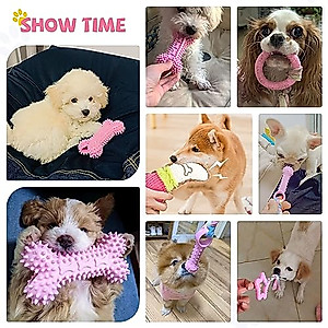 BAEJMJK 6 Pack Puppy Teething Toys Pink Small Breed Dog Chew Toys with Rope Cute Soft Rubber Puppy Toys Set for Cleaning Teeth Interactive Pet Doggy Bone Toys