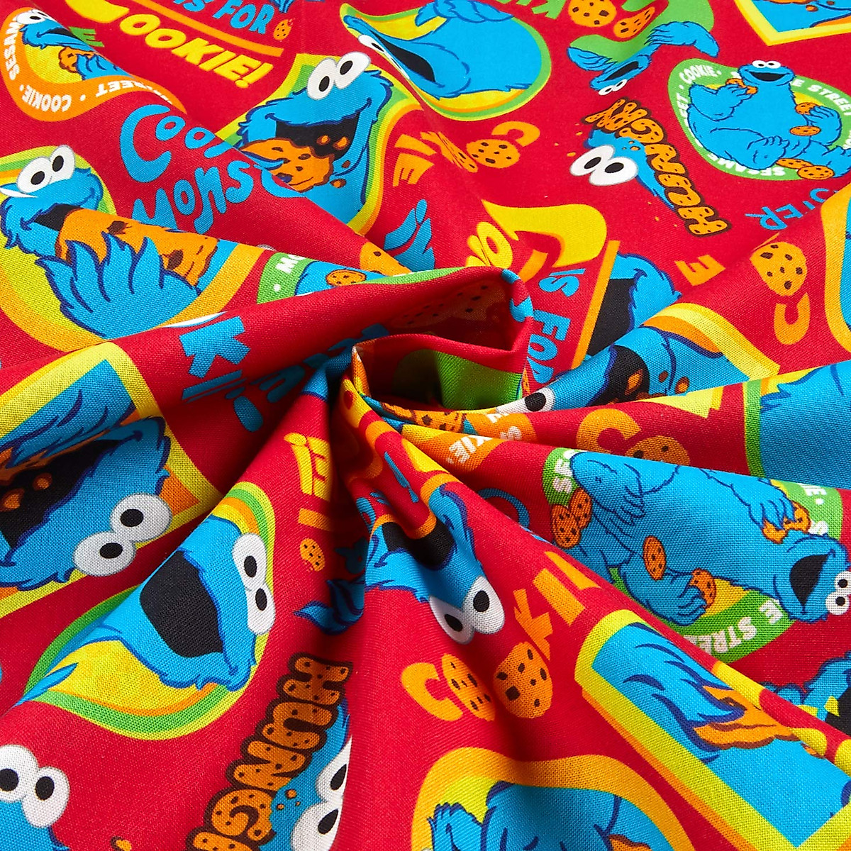 Sesame Street Digital Characters Cookie Monster Toss Red, Fabric by the Yard