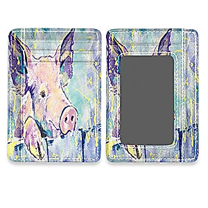 Linomo Thin leather Card Holder and Money Clip Cute Animal Pig Lovely Wallet RFID Blocking for Men & Women