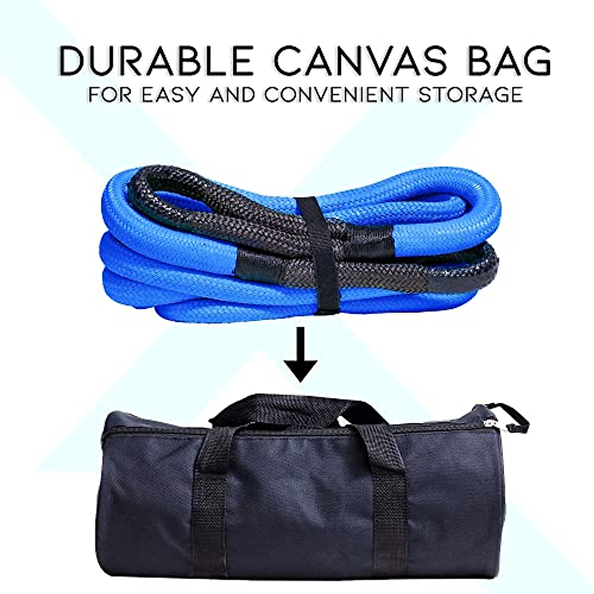 HEROX 1” x 30ft Kinetic Recovery Rope Kit - Offroad Tow Strap - Heavy Duty Tow Rope for Trucks ATV Vehicles SUV and UTV - Comes with 2 Soft Shackles and Storage Bag - Blue