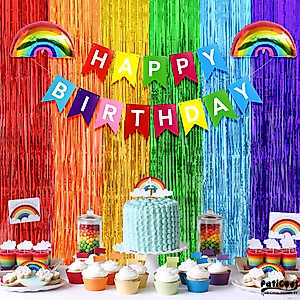 PatiCool Rainbow Tinsel Foil Fringe Curtain Backdrop - Thicken 4 Pack 3.2 x 8.2 Ft - Glitter Rainbow Door Streamers Party Backdrop Decorations for Birthday, Baby Shower, Fiesta, Mexican, Pride Party