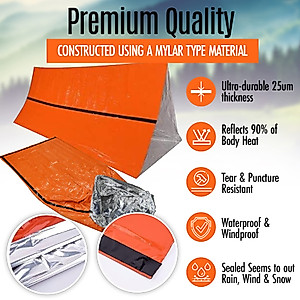 Emergency Sleeping Bag & Tent Shelter, Stocking Stuffer! Combo Prepper kit Survival Tent, Bivy Sack Tent, Sleeping Bag, Fire Starter + Whistle, Mylar Thermal Adventure Supply Co.