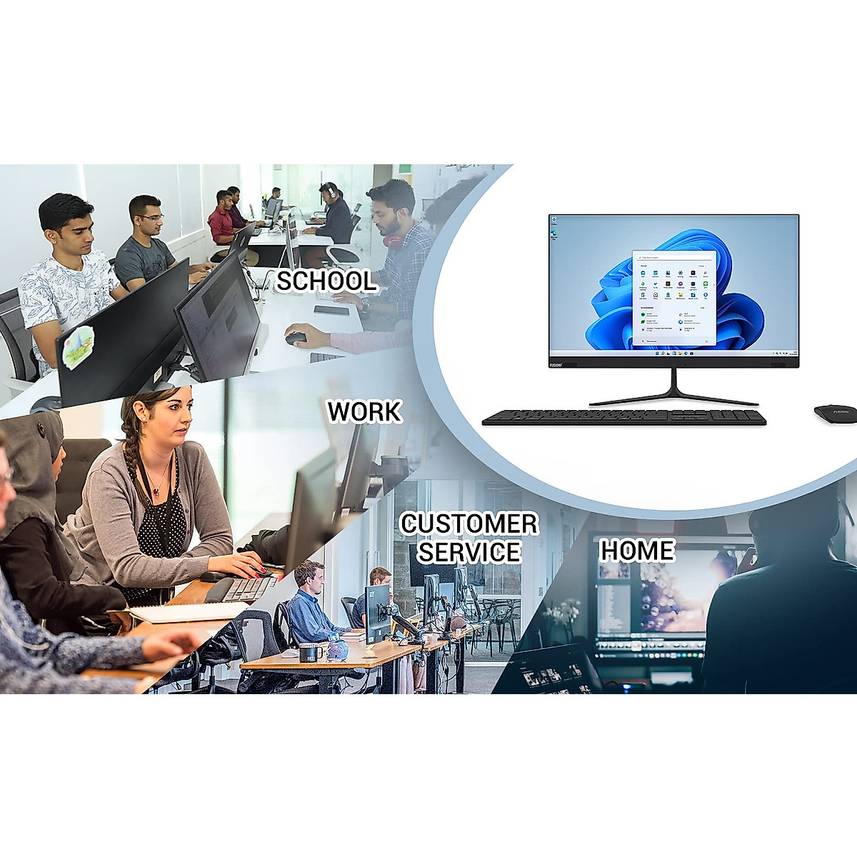 23.8" Full HD IPS All-in-One Desktop Computer with Windows 11 - Intel N4120 QuadCore, 4GB RAM, 128GB SSD, Dual-Band WiFi, Bluetooth, Expandable HDD - AIO PC with Front Camera, Wireless Keyboard, Mouse