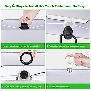 Bedside Touch Control Table Lamp with Dual USB Charging Ports 1 AC Outlet, 3 Way Dimmable Modern Nightstand Lamp with Grey Fabric Shade, Desk Lamp for Bedroom Living Room Office with 5000K LED Bulb