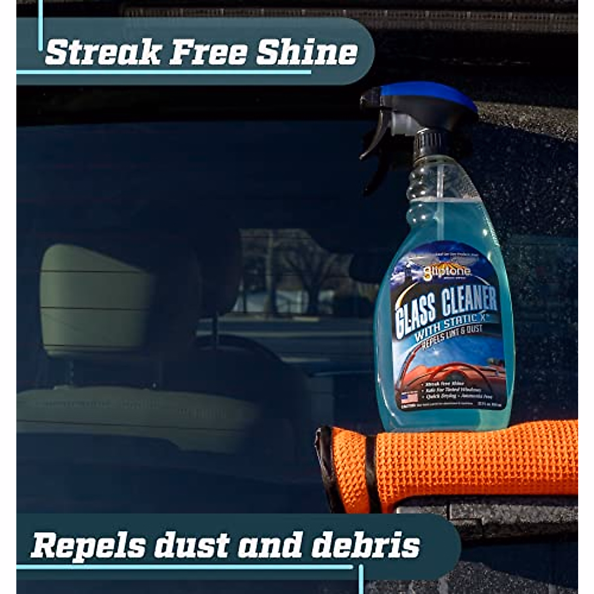 Gliptone Glass Cleaner with Anti Static, Repels Lint & Dust (22 Fl Oz)