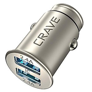 Crave Metal Car Charger [24W 4.8A 2 Port Dual USB] Zinc Alloy Universal Compact 12 Volt Charger, Smart Charge IC Technology