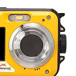 Waterproof Digital Camera, Full HD 2.7K 48MP 10ft Waterproof Underwater Digital Camera, 16X Digital Zoom Front Rear Double Screens Waterproof Digital Camera (Yellow)