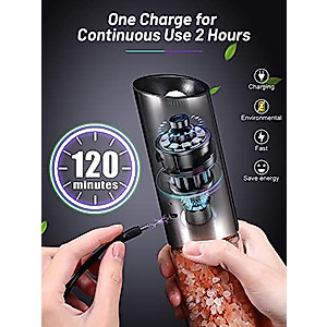 [Most Popular Pepper Grinder]USB Rechargeable Electric Salt and Pepper Grinder Set,XinBaoLong Stainless Steel Pepper Grinder Refillable,Adjustable Coarseness,Gravity Salt and Pepper Grinder Set