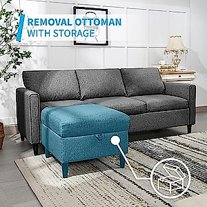 CECER Convertible Sectional Sofa Couch Set 3 Seat L Shaped Sofa Couch with Flexible Storage Ottoman Chaise Modern Modular Sleeper Couches for Living Room Apartment Office - Dark Grey