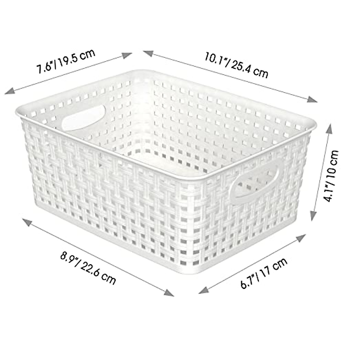 Woven Plastic Storage Basket, 6 Pack White Weave Bins Organizer, 10.1" x 7.55" x 4.1"