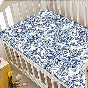 Rose Themed Fitted Crib Sheet,Standard Crib Mattress Fitted Sheet Ultra Soft Material-Baby Crib Sheets for Girl or Boy,28“ x52“,Dark Violet White