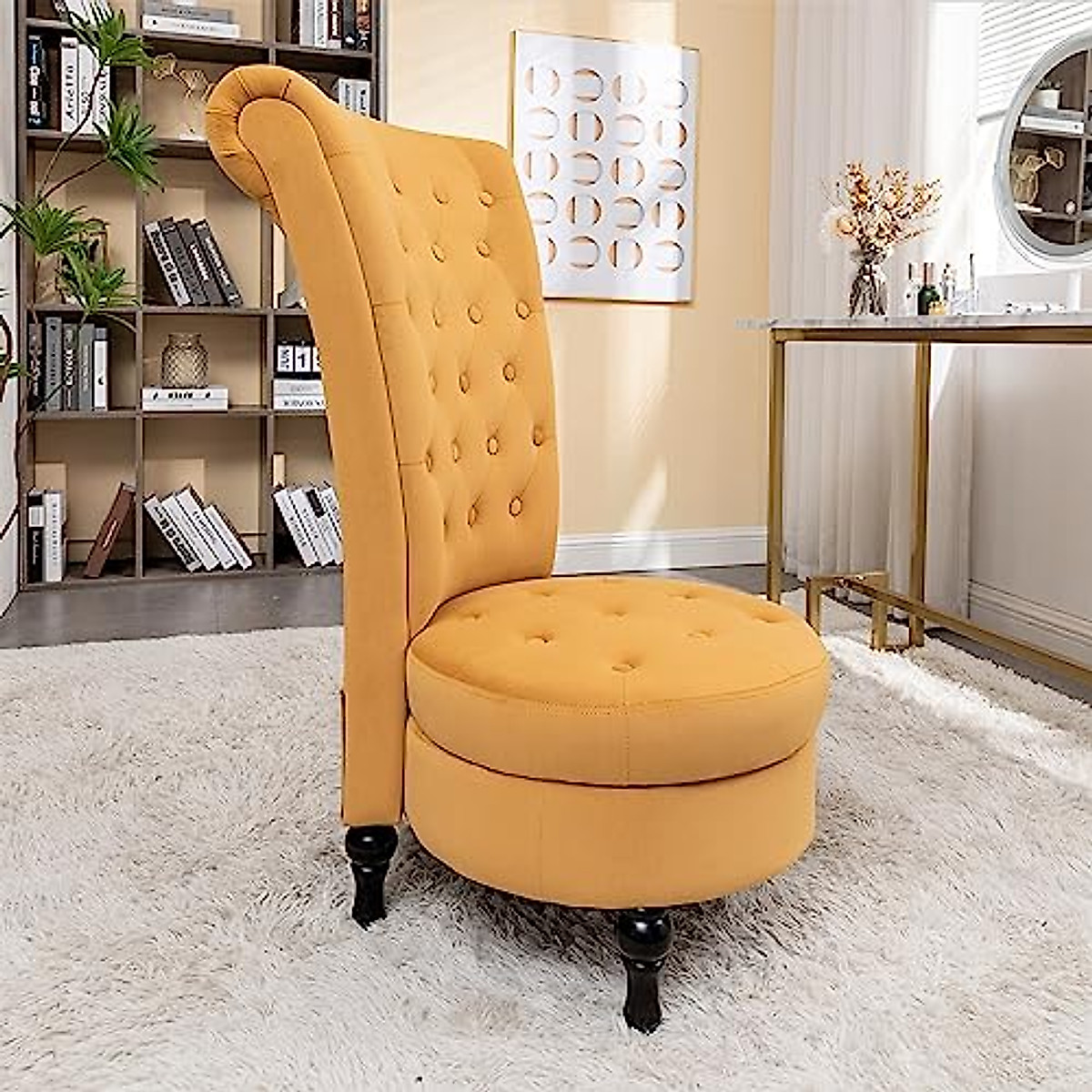 Container Furniture Direct - Mustard Yellow Velvet Accent Chair with Storage and Luxurious Upholstery, Retro Design and Versatile Usage for Livingroom, Bedroom, Lounge and Office
