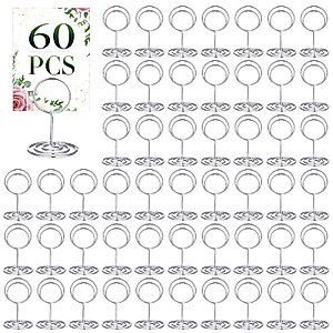 60 Pcs Table Number Holder Mini Place Card Holder 2 Inch Table Number Stands Office Memo Holders Table Name Card Holder Clips Wire Photo Holder Table Sign Stands for Wedding Menu Picture (Silver)