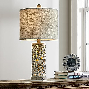 OYEARS 3-Way Dimmable 22'' USB A+C Touch Control Table Lamp with Nightlight for Living Room Bedroom Farmhouse Bedside Nightstand Lamps (1 Bulbs and 1 Built-in LED Beads Included)