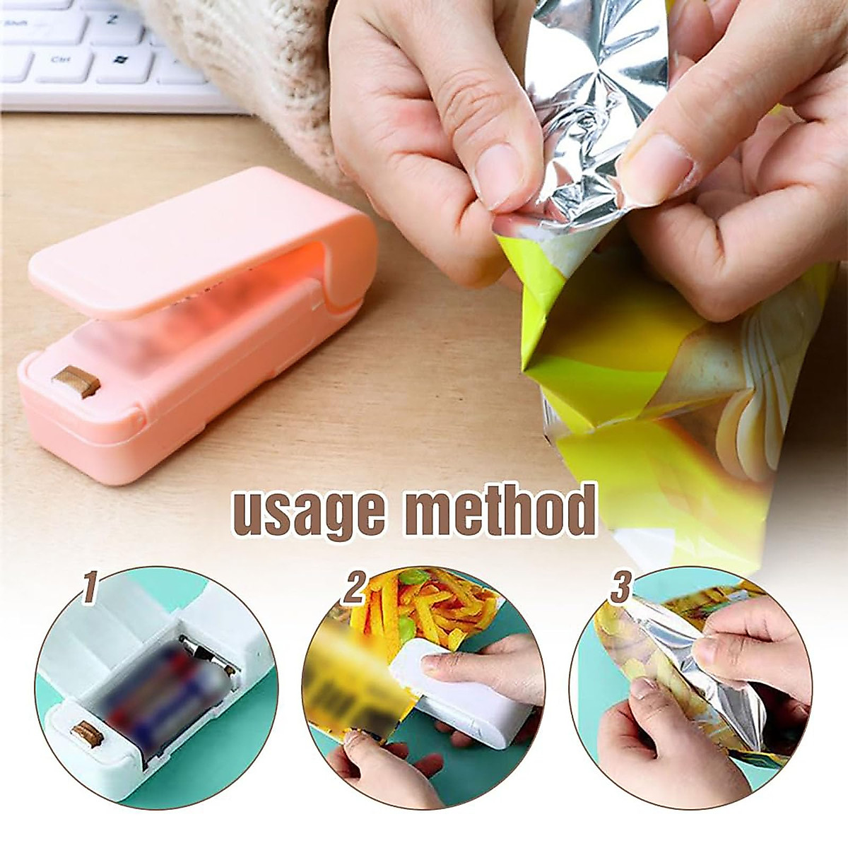 Portable Mini Sealing Machine, 2024 Mini Bag Sealer 2 in 1 Sealer and Cutter Handheld Heat Vacuum Sealer Portable Resealer Machine for Plastic Bags Food Storage Snacks Freshness (White, 1 Pack)