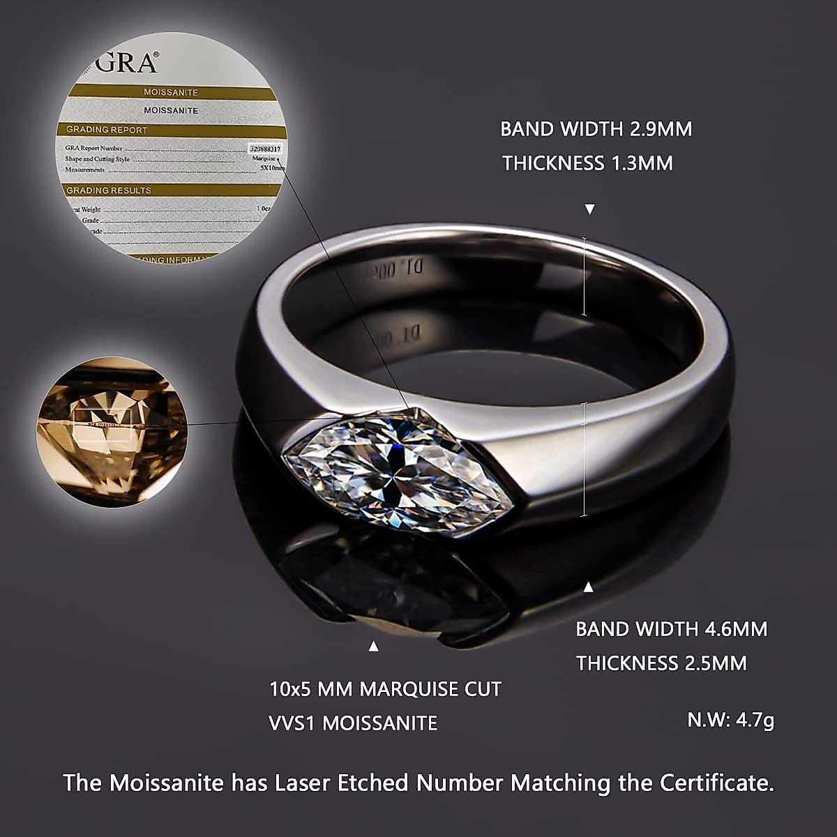 CannyCat 10x5 mm Oval Marquise Cut Moissanite Engagement Ring for Women Platinum Plated Silver Half Bezel Tension Set Solitaire Wedding Band D color VVS Moissanite Diamond Anniversary Promise Rings (9)