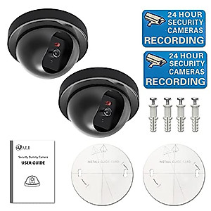 WALI Dummy Fake Security CCTV Dome Camera with Flashing Red LED Light with Security Alert Sticker Decals (SD-2), 2 Packs, Black