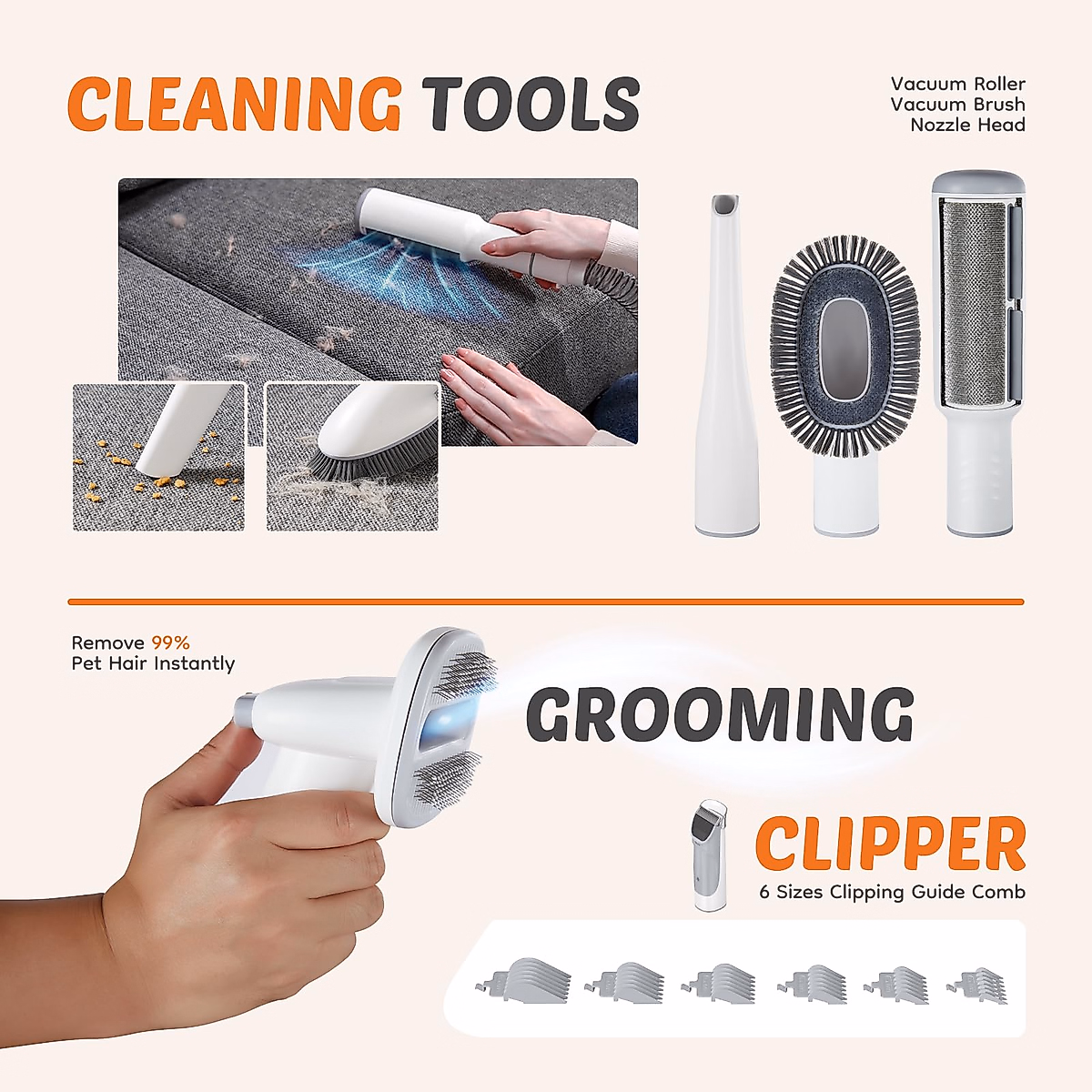 Sweetcrispy Professional Pet Grooming Vacuum Kit with Cordless Low Noise Dog Clippers, 2.5L Cup, 3 Suction Modes, and 5 Groomer Tools for Cats, Dogs and Other Animals Hair Trimmer