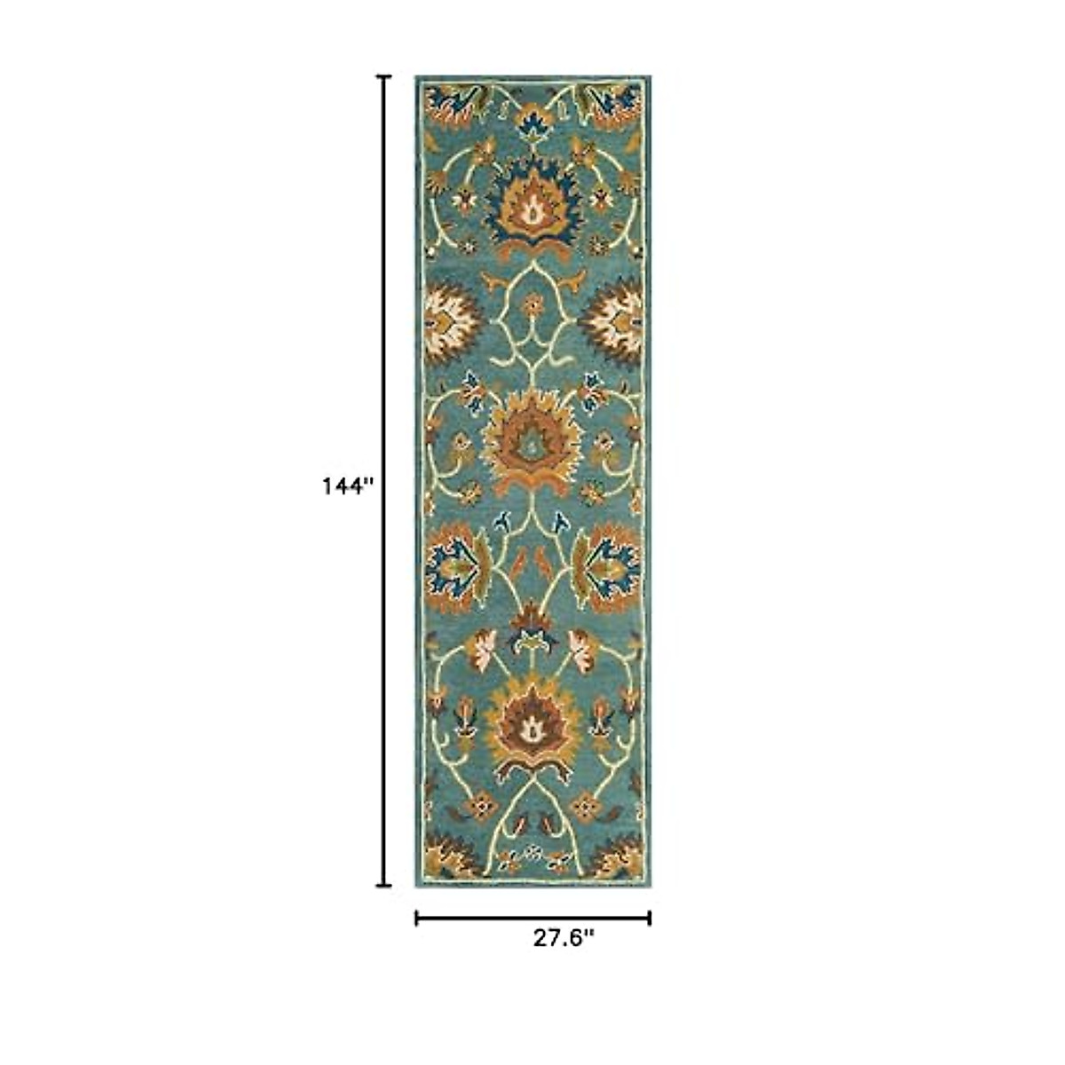 SAFAVIEH Heritage Collection Runner Rug - 2'3" x 12', Light Blue, Handmade Traditional Oriental Wool, Ideal for High Traffic Areas in Living Room, Bedroom (HG651A)
