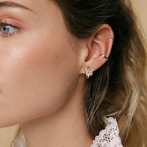 MEVECCO Gold Butterfly Huggie Hoop Earrings 18K Gold Plated Cubic Zirconia Butterfly Hoop Minimalist Handmade Earrings for Women