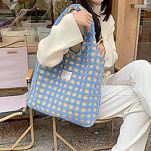 Women Girls Cute Bear Plush Shoulder Bag Large Tote Handbag Purse Faux Fur Shopping Dating Bag