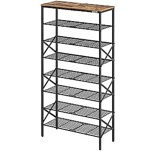 YATINEY 8 Tier Shoe Rack, Shoe Storage Organizer, Holds 32 Pairs of Shoes, Durable and Stable, for Entryway, Hallway, Closet, Dorm Room, Rustic Brown SS08BR