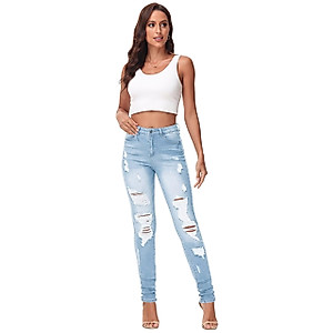 KDF Women's High Waisted Jeans for Women Distressed Ripped Jeans Slim Fit Butt Lifting Skinny Stretch Jeans Denim Pants