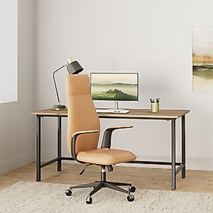 TUOFU Office Chair, Adjustable Height PU Leather Home Office Executive Chair, High-Back Modern Computer Desk Chair with Rolling Casters (Brown)