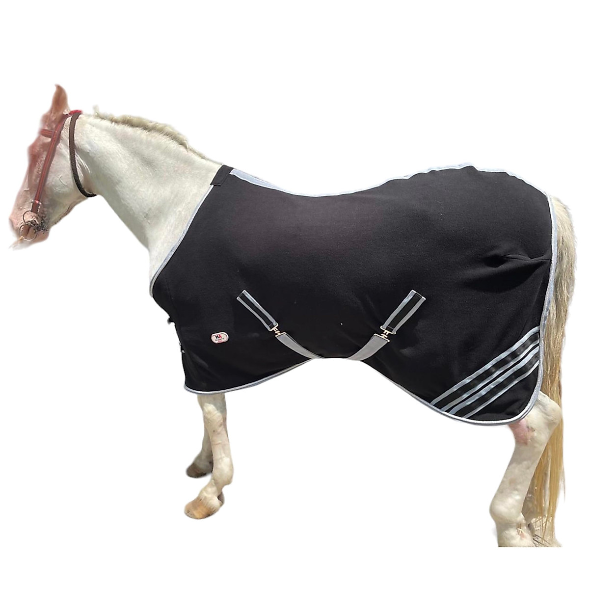 Majestic Ally Anti Pill Fleece Horse Blanket/Sheet with Silver Braided Rope (Black, 74)