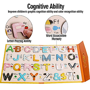 USATDD Jumbo Magnetic Animals Alphabets with Board Colourful Letters Toys Refrigerator Magnet Stick Paper Preschool Learning Spelling Tools Writing &Matching Games Homeschool Supplies for Toddler